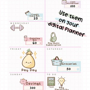 Finance and Budget Digital Stickers, 68 Kawaii Clipart for Your Budget ...