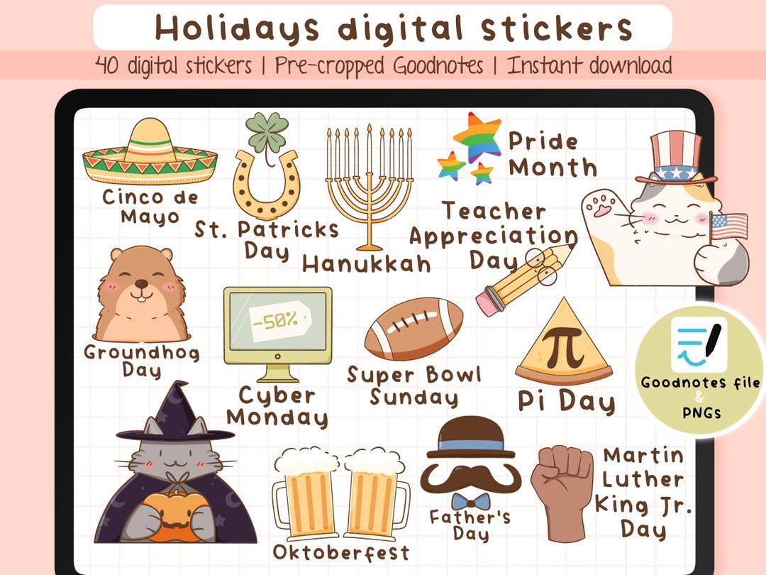 Holidays Digital Stickers, 40 Hand-drawn Cliparts for Goodnotes and ...