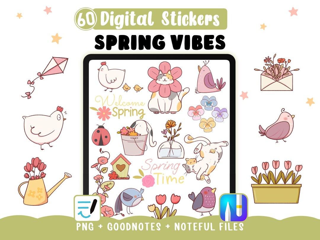 Spring Themed Digital Stickers - 60 PNG Cliparts With Chicks, Flowers ...