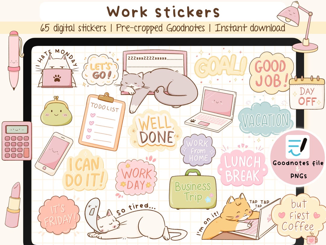 Work Digital Stickers Office Clipart, Cute Cats, Motivational Quotes ...