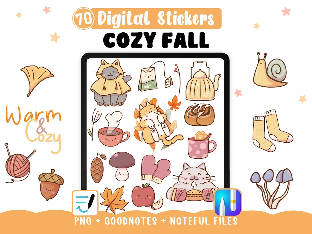 Cozy Fall Digital Stickers, 70 Autumn Stickers for Digital Planner, Pre ...