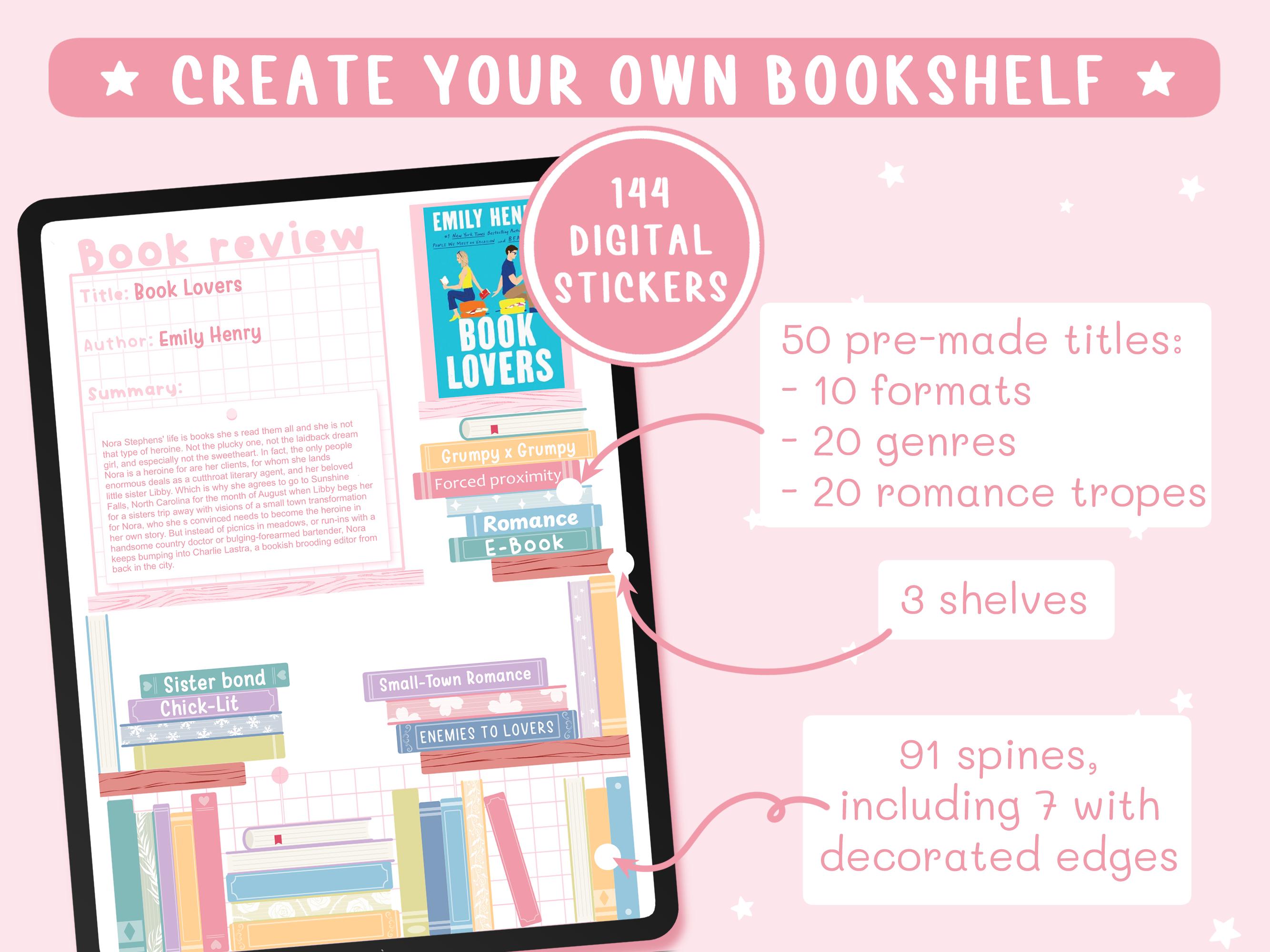 Digital Bookshelf Stickers - DIY Book Titles & Shelves - Genres Tropes ...