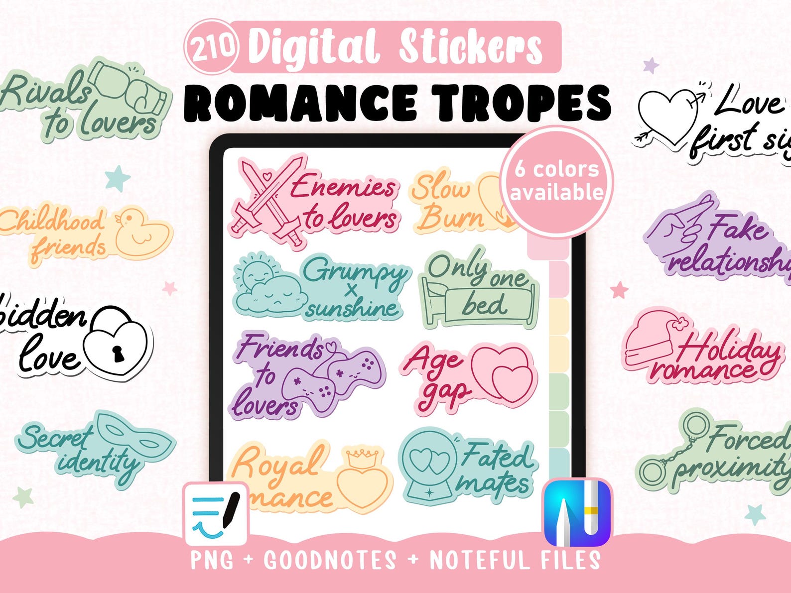 Romance Tropes Digital Stickers, Book Lovers Stickers for Reading ...