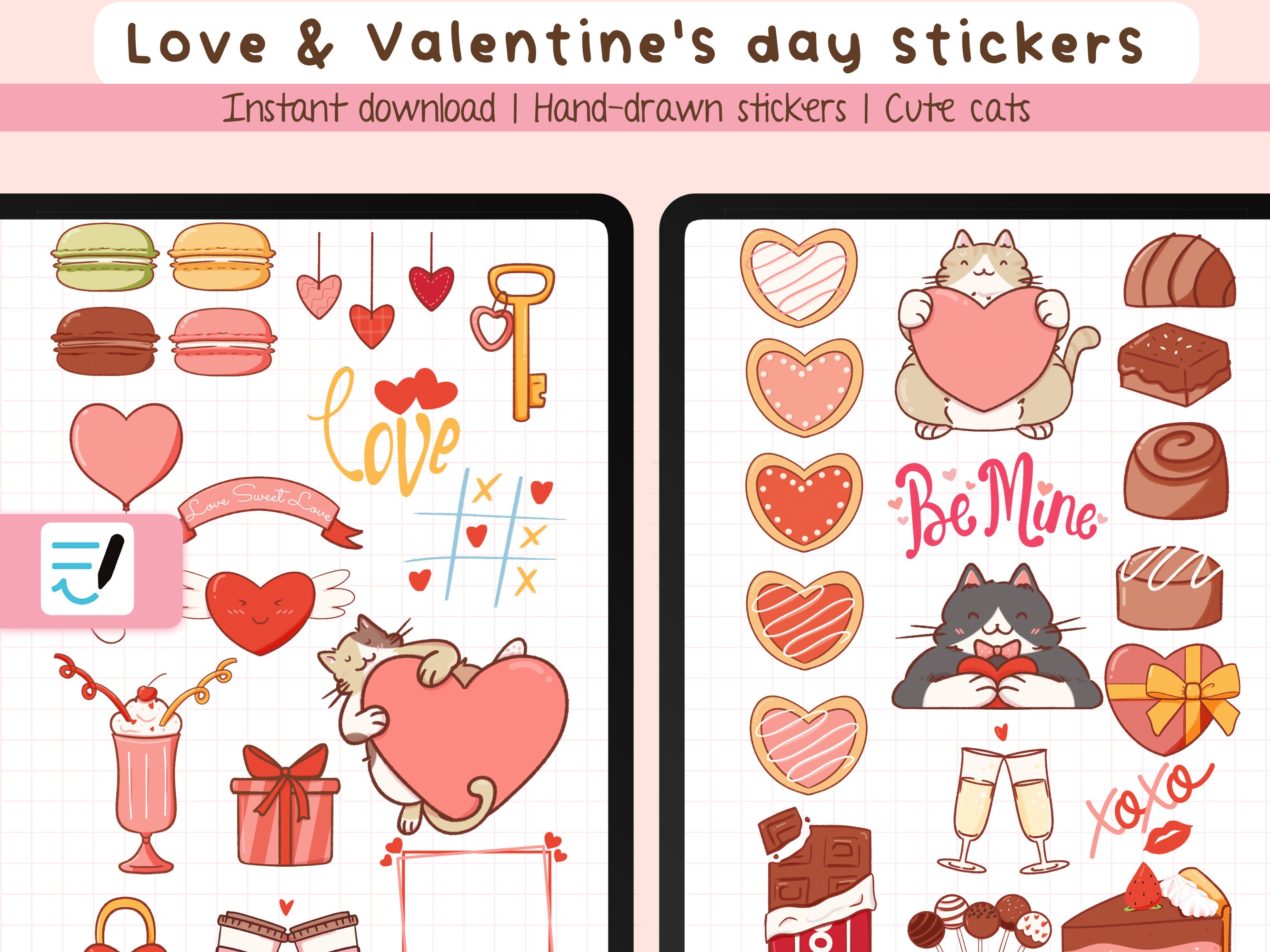 Valentine's Day Digital Stickers, Love Goodnotes Pre-cropped Stickers ...