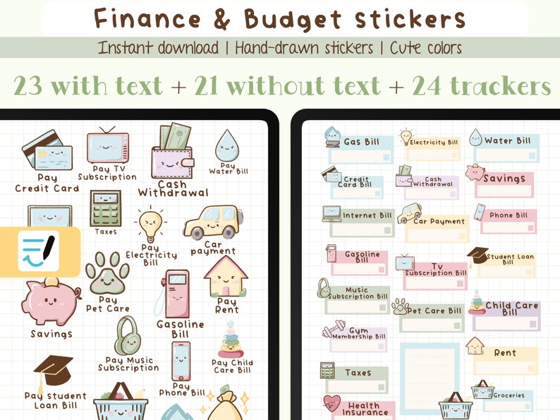 Finance and Budget Digital Stickers, 68 Kawaii Clipart for Your Budget ...