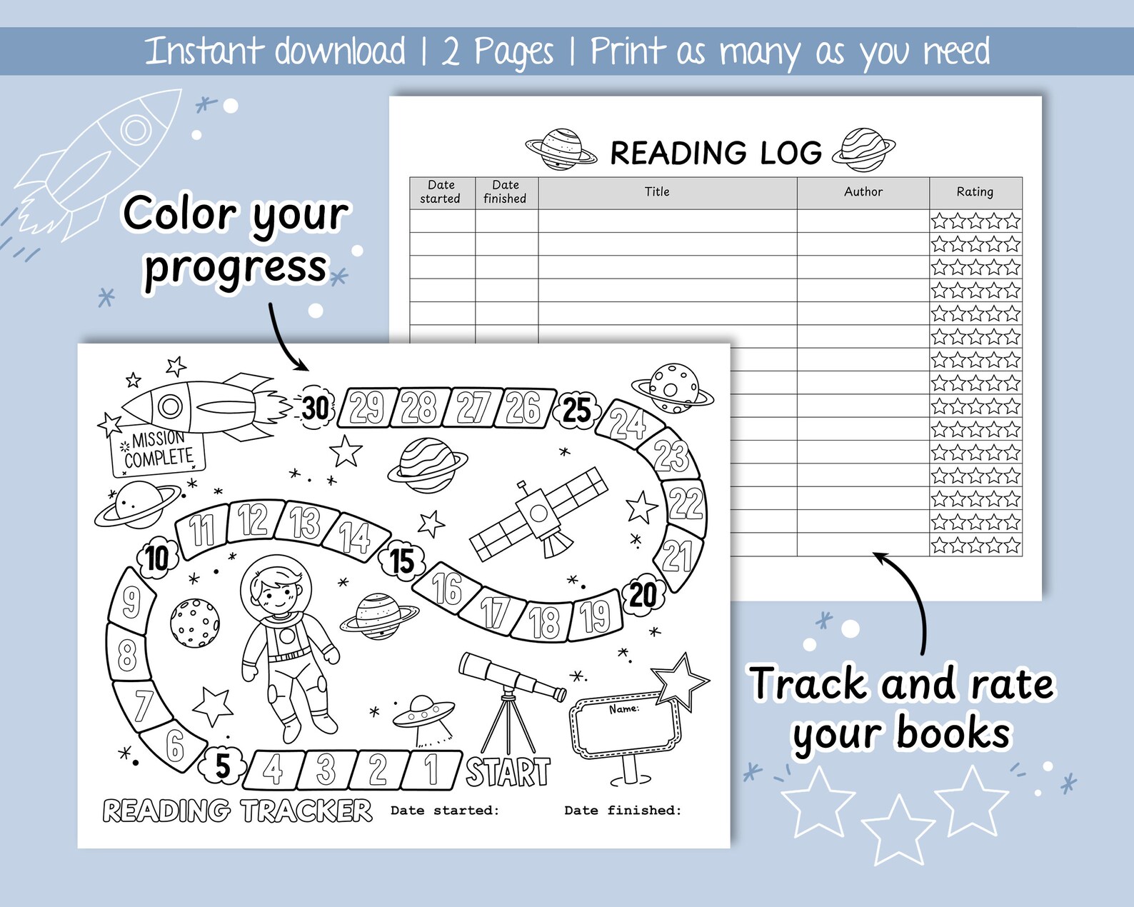 Reading Tracker Printable, Book Tracker Kids, Space Themed Activities ...
