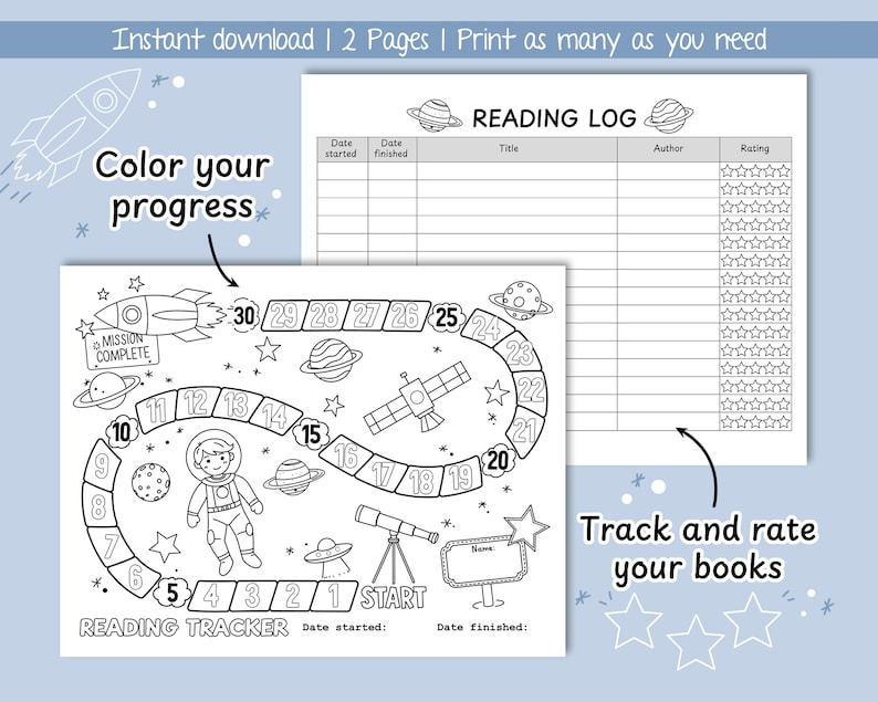 Reading Tracker Printable, Book Tracker Kids, Space Themed Activities ...