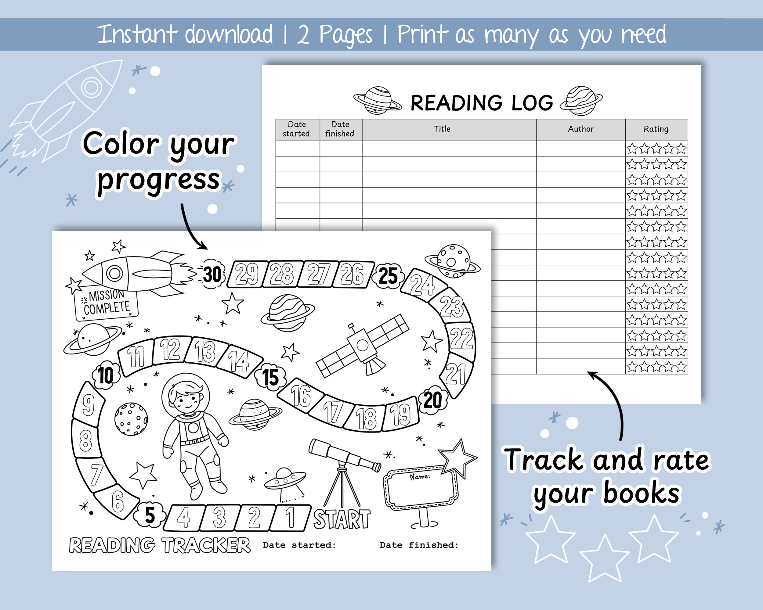 Reading Tracker Printable, Book Tracker Kids, Space Themed Activities ...