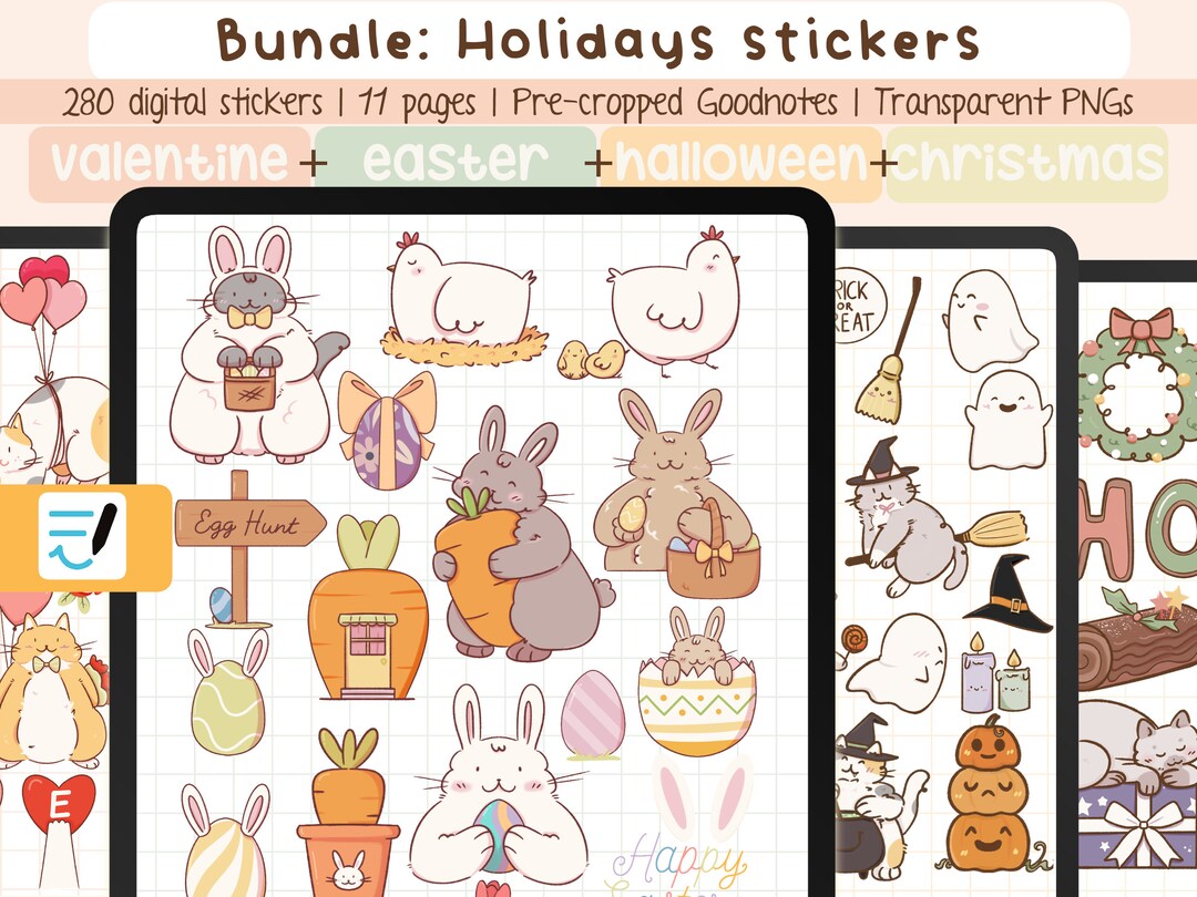 Bundle Digital Stickers Holidays for Goodnotes Ipad, Hyper-linked Book ...