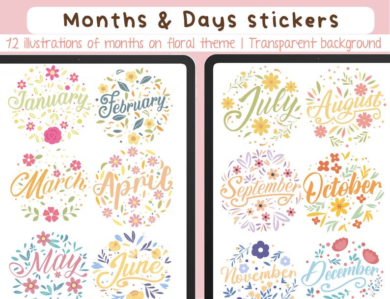 Months and Days Stickers for Goodnotes and Digital Planners, Pre ...