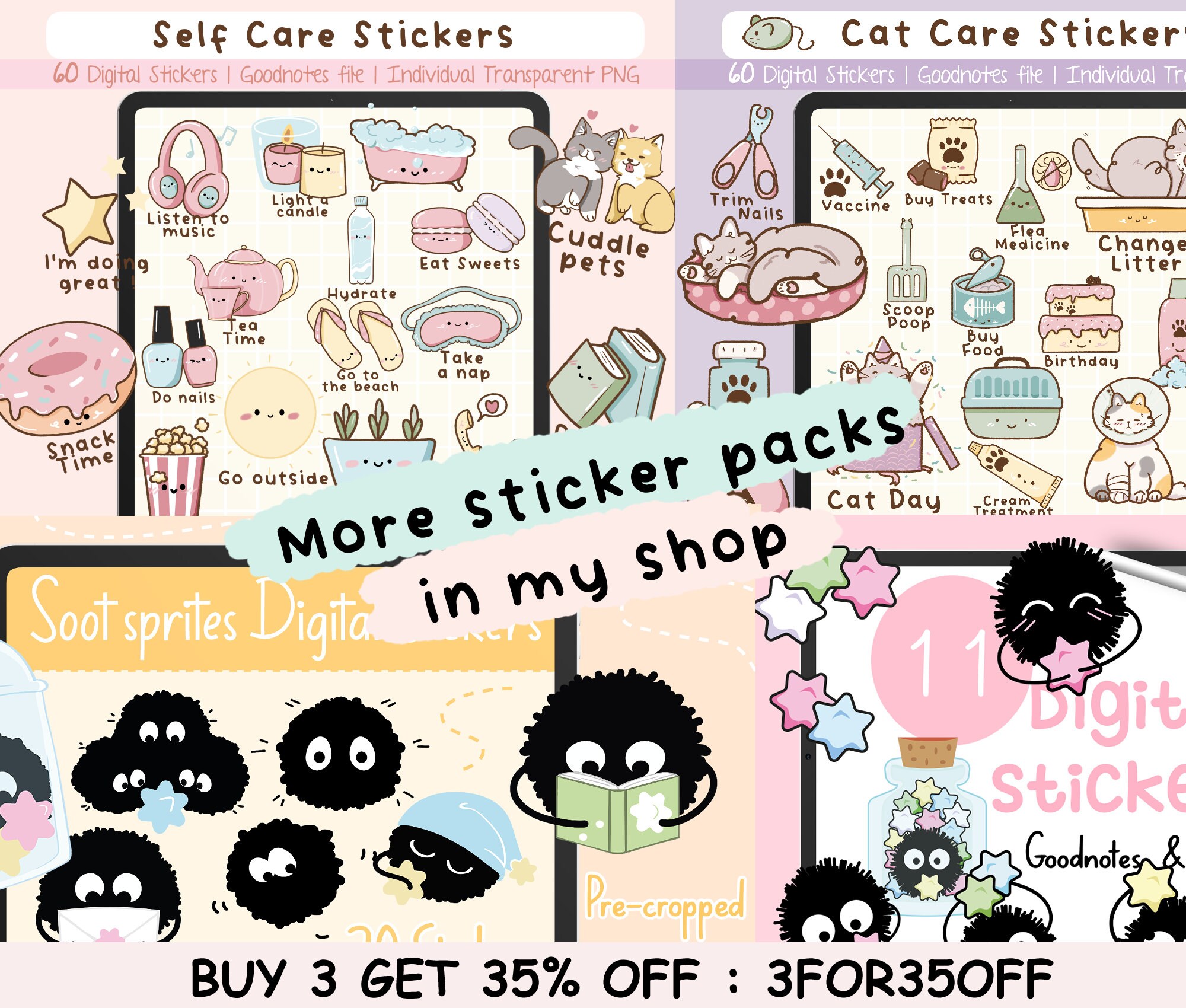 School Digital Stickers, 95 Kawaii Digital Stickers for Students and ...