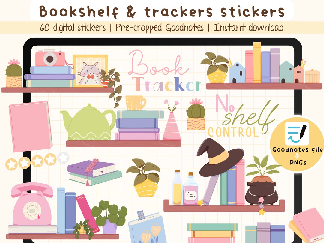 Bookshelf Reading Tracker Digital Stickers, Bookshelf Tracker Rating ...
