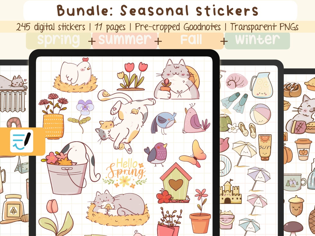 Digital Sticker Seasonal Bundle for Goodnotes Ipad, Hyper-linked Book 4 ...