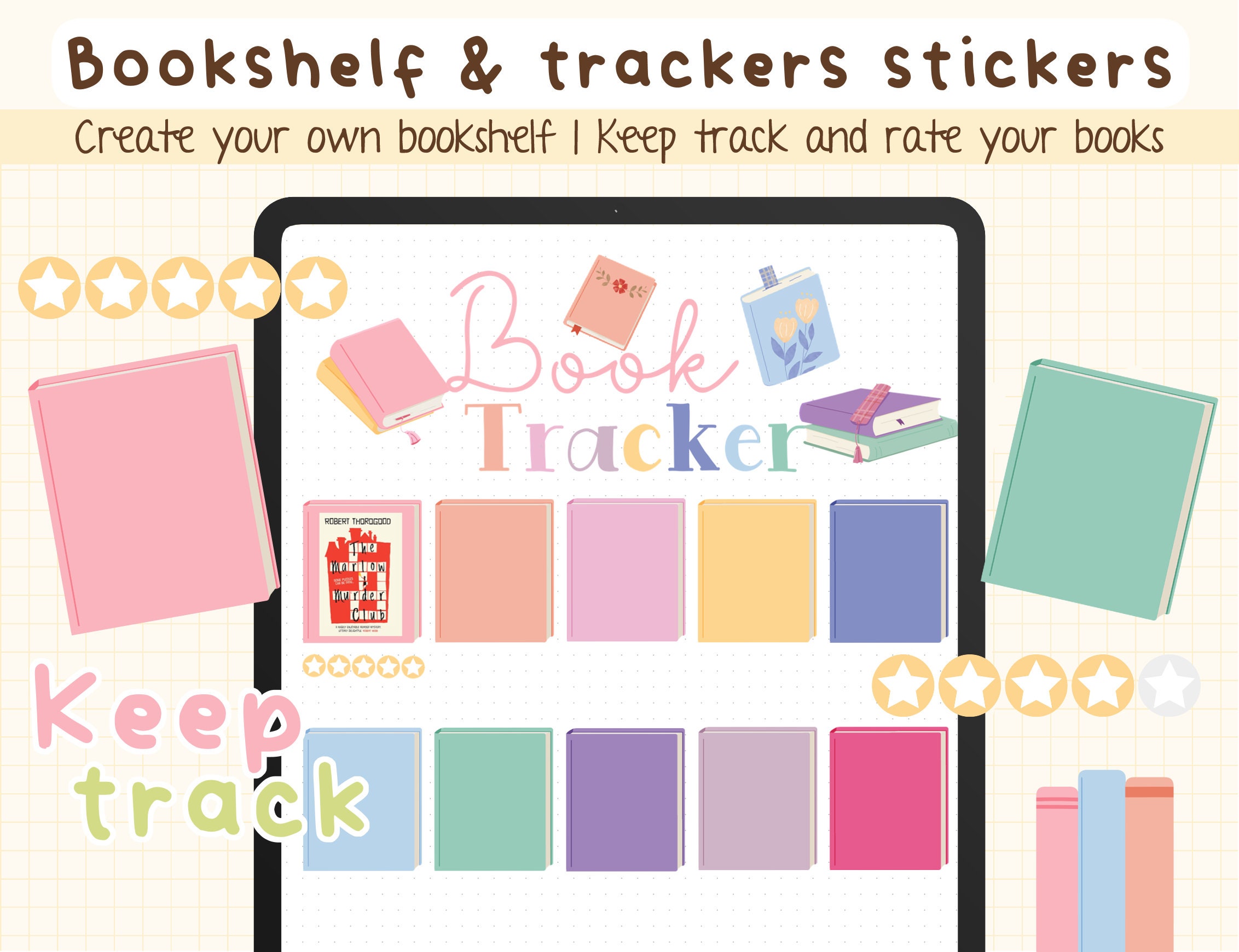 Bookshelf Reading Tracker Digital Stickers, Bookshelf Tracker Rating ...