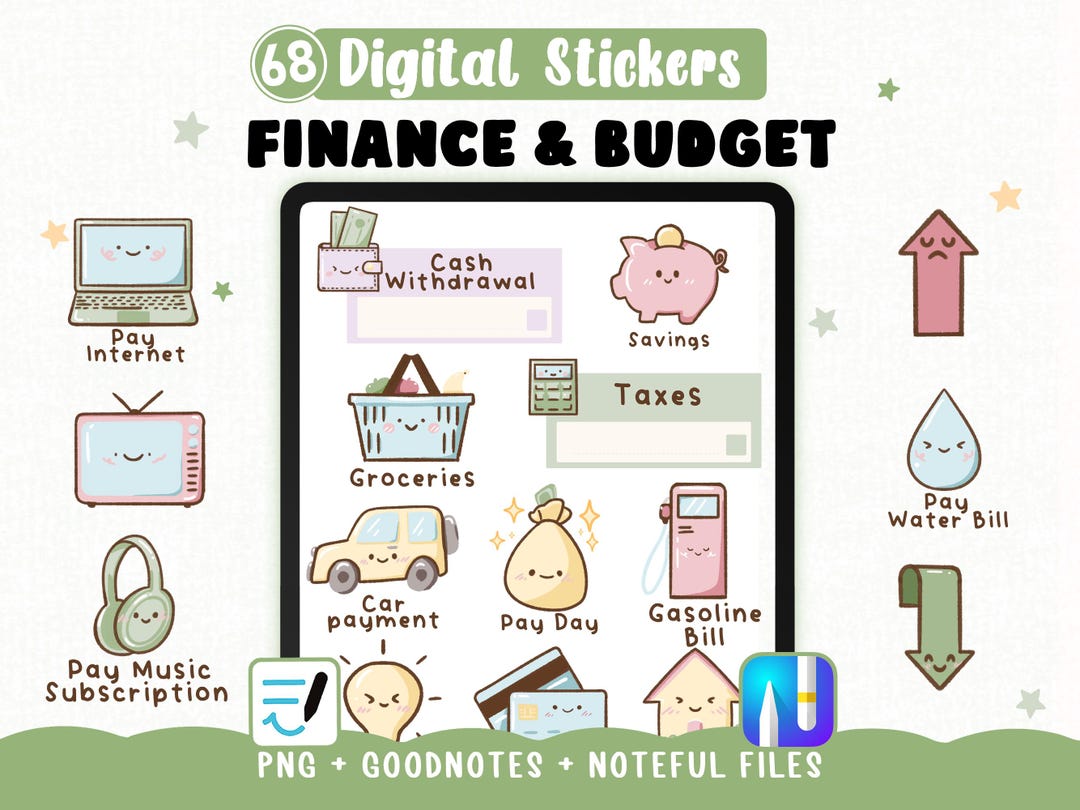 Finance and Budget Digital Stickers, 68 Kawaii Clipart Trackers for ...