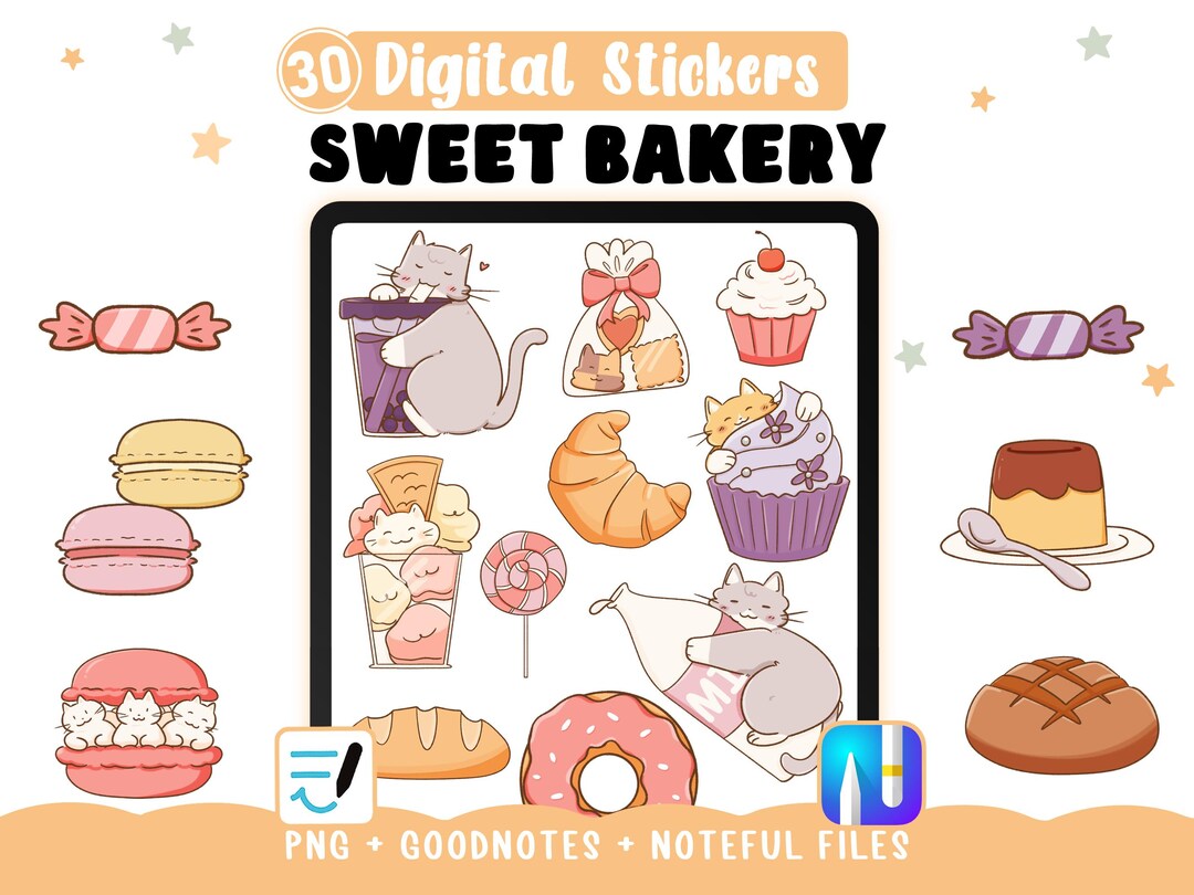 Bakery Sweets Digital Stickers – 30 Cute Stickers for Digital Planners ...