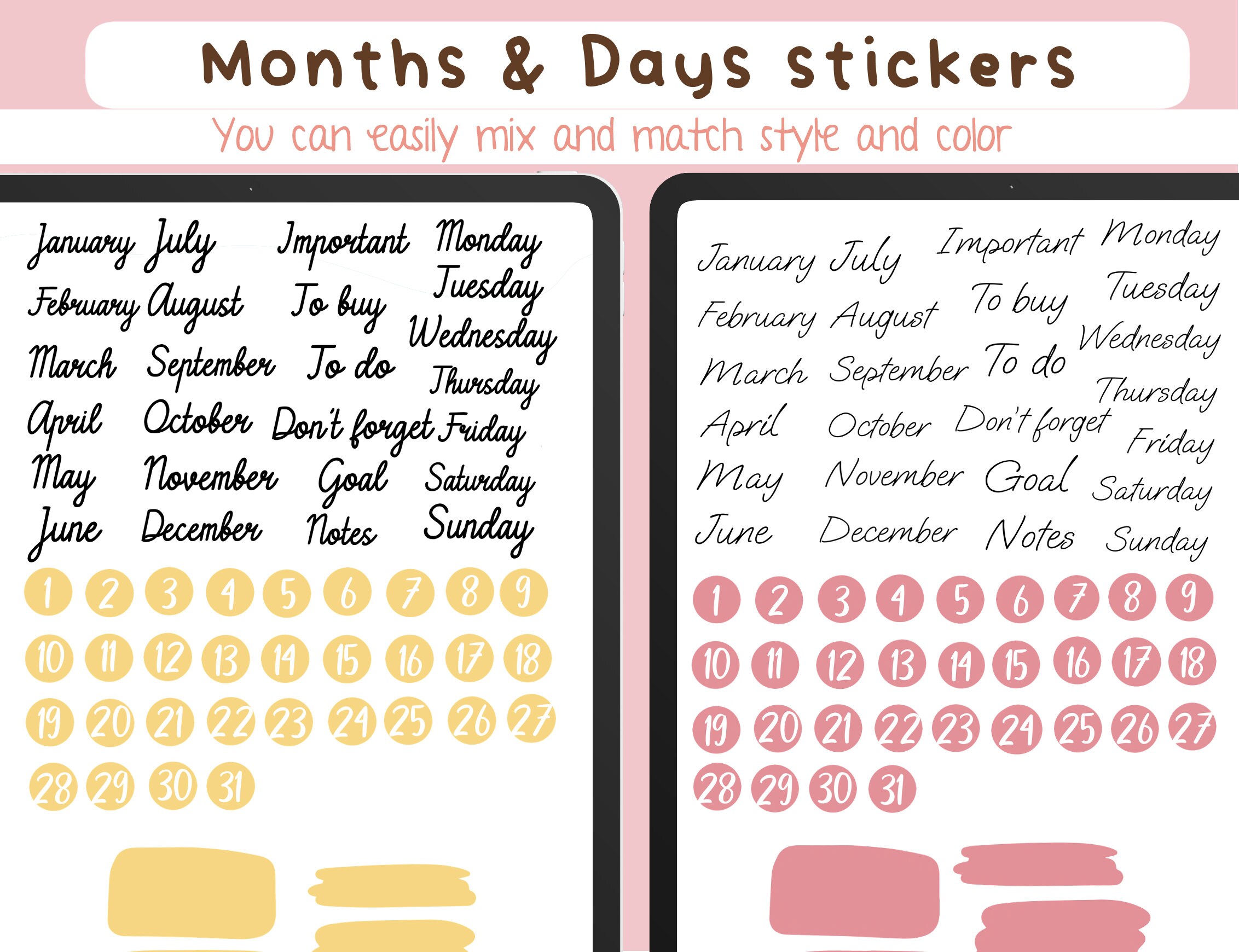 Months and Days Stickers for Digital Planners Pre-cropped - Etsy
