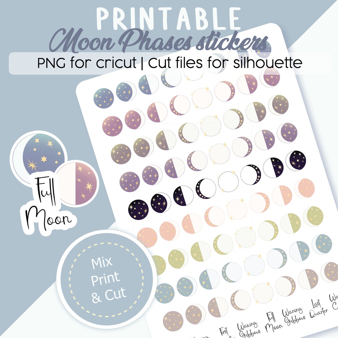 Printable Moon Phase Stickers for Planner Pngs for Cricut and - Etsy