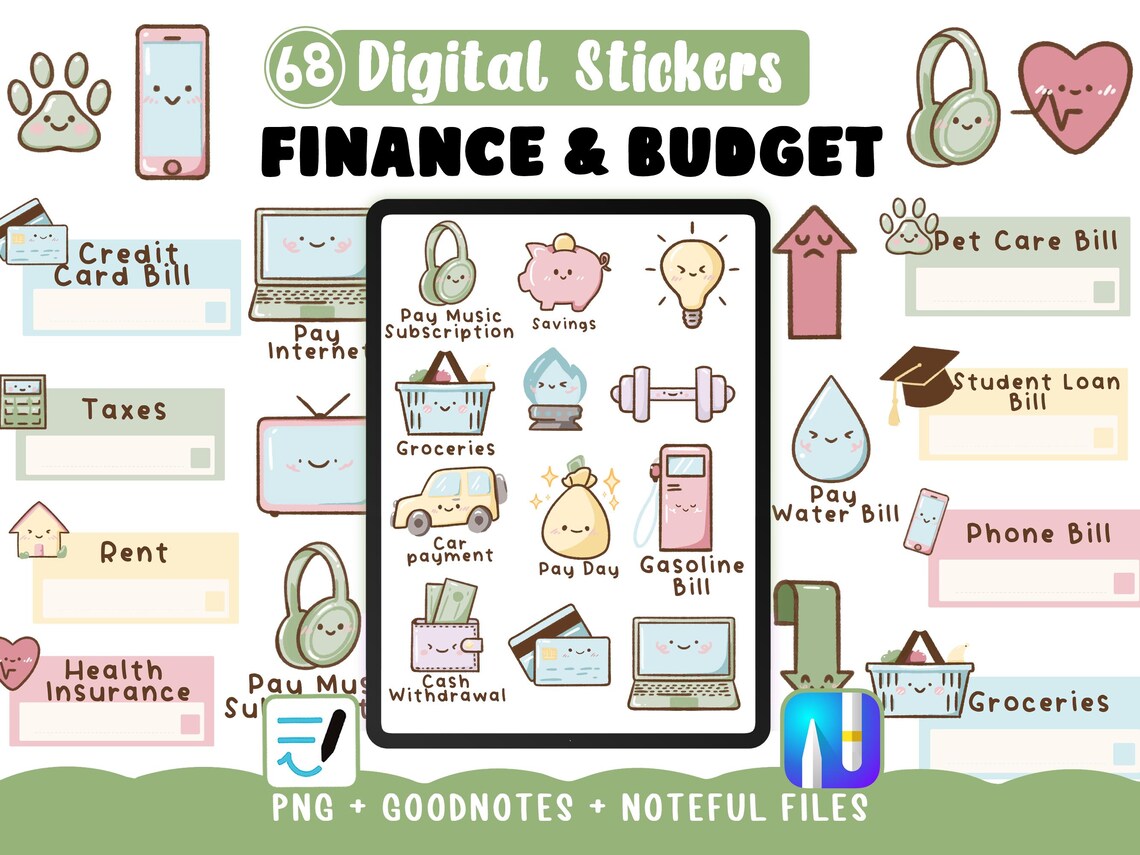 Finance and Budget Digital Stickers, 68 Kawaii Clipart Trackers for ...