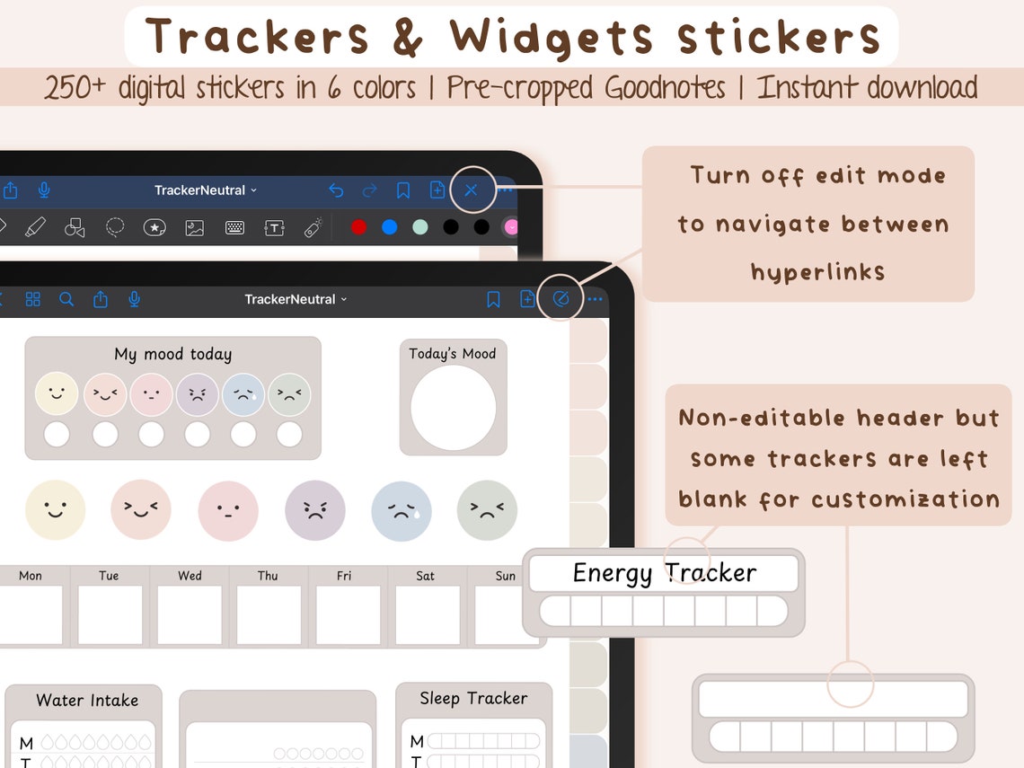 Neutral Digital Tracking Stickers. 250 Pre-cropped Trackers & Widgets ...