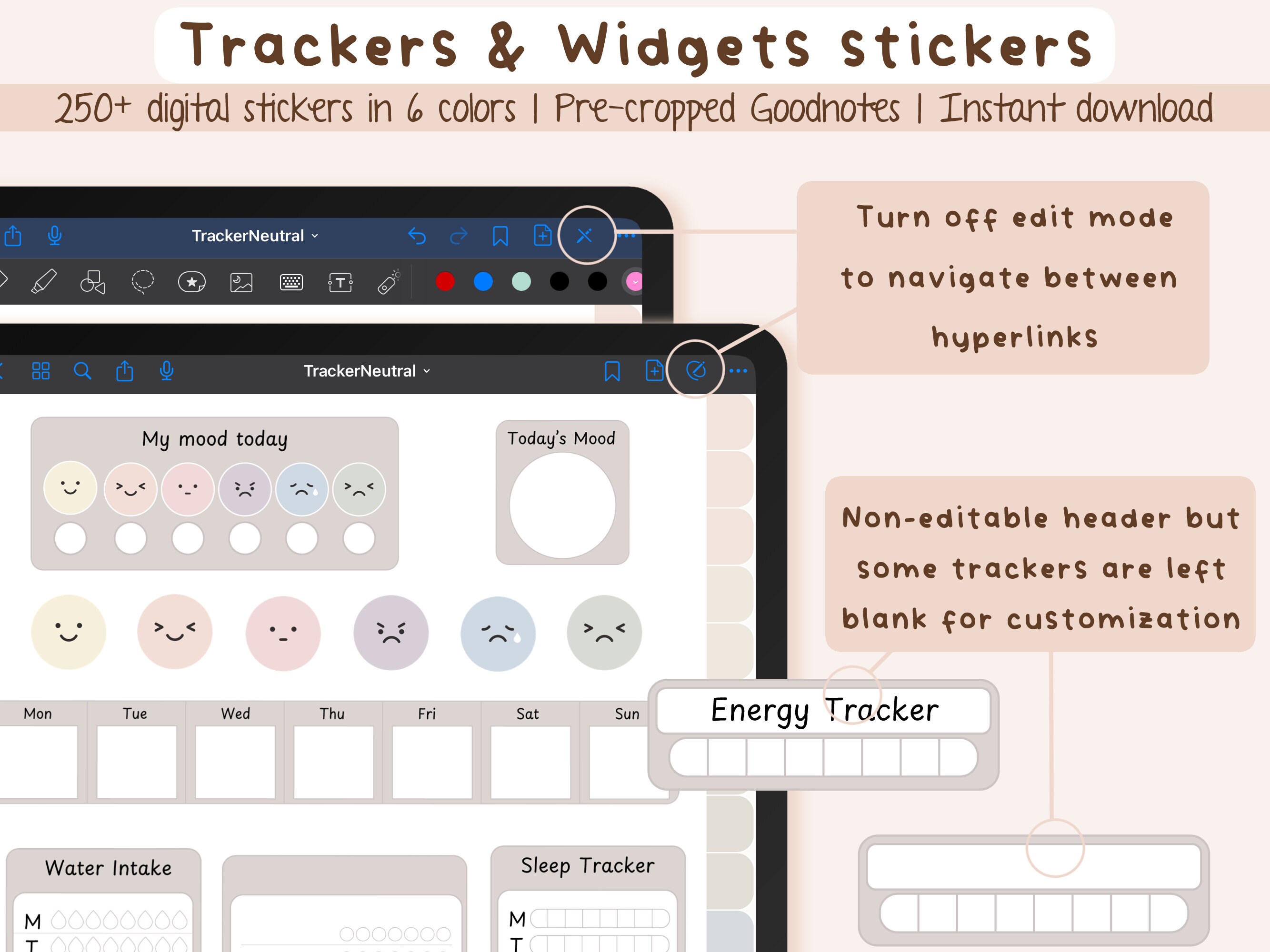 Neutral Digital Tracking Stickers. 250 Pre-cropped Trackers & Widgets ...