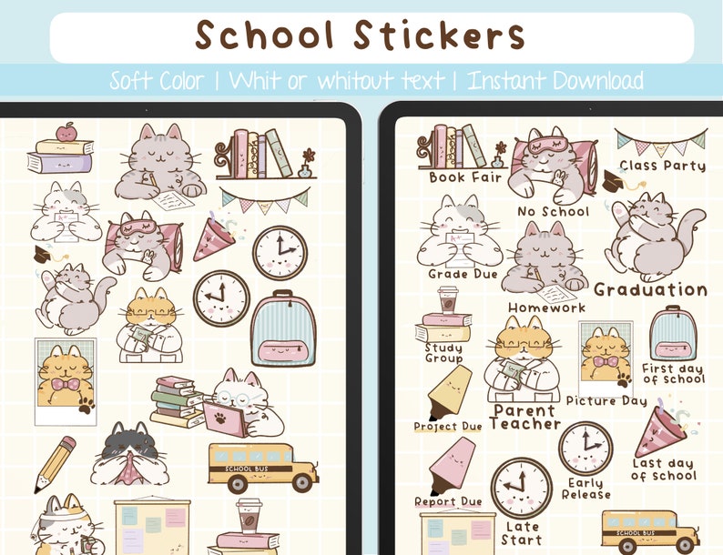 School Digital Stickers, 95 Kawaii Digital Stickers for Students and ...