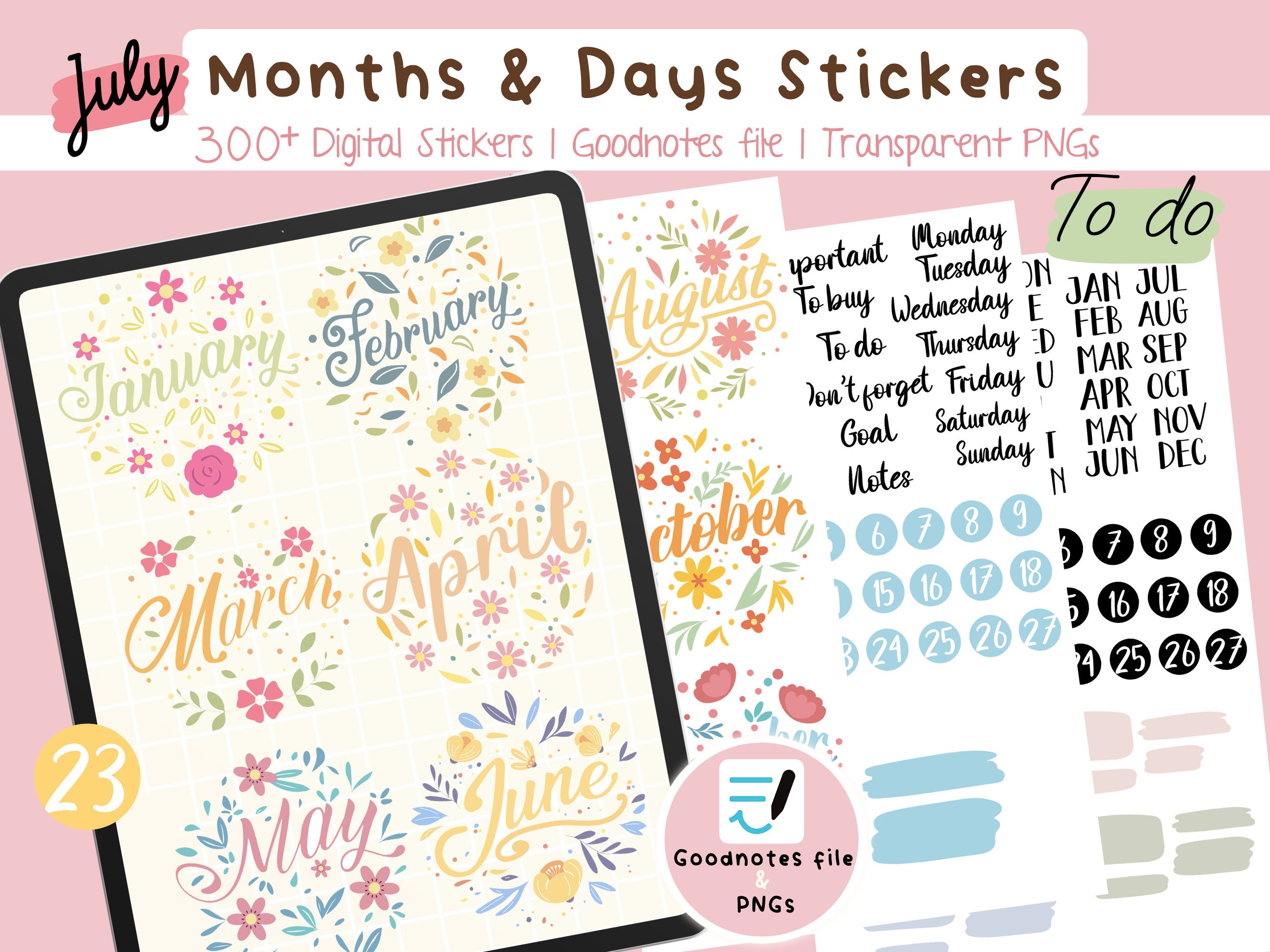 Months and Days Stickers for Goodnotes and Digital Planners, Pre ...