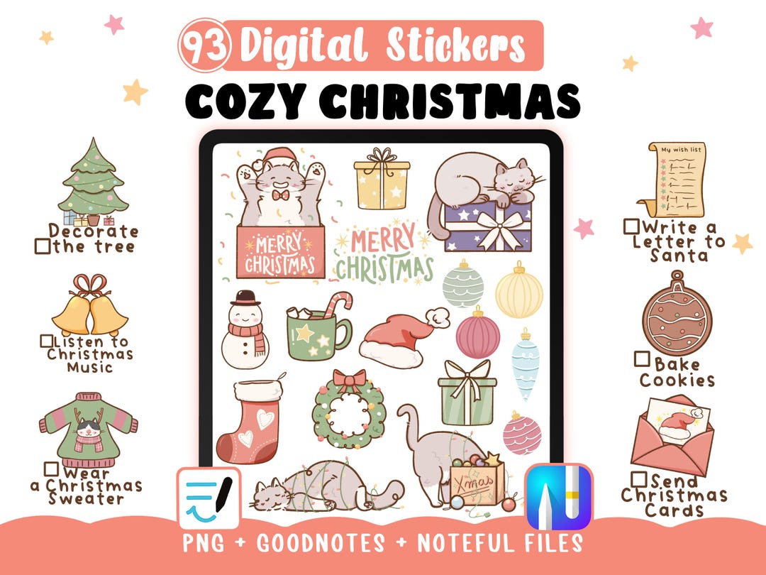 Christmas Digital Stickers - Hand-drawn | 93 Christmas PNG Cliparts for ...