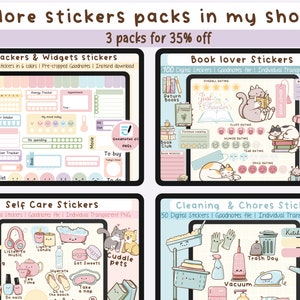 Cat Care Digital Stickers, 60 Kawaii and Cute Stickers for Taking Care of Your Cat, Pre-cropped ...