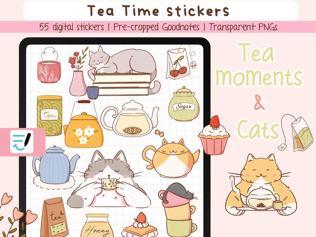 Tea Time Digital Stickers, 55 Stickers Cozy Tea Moments, Precropped ...