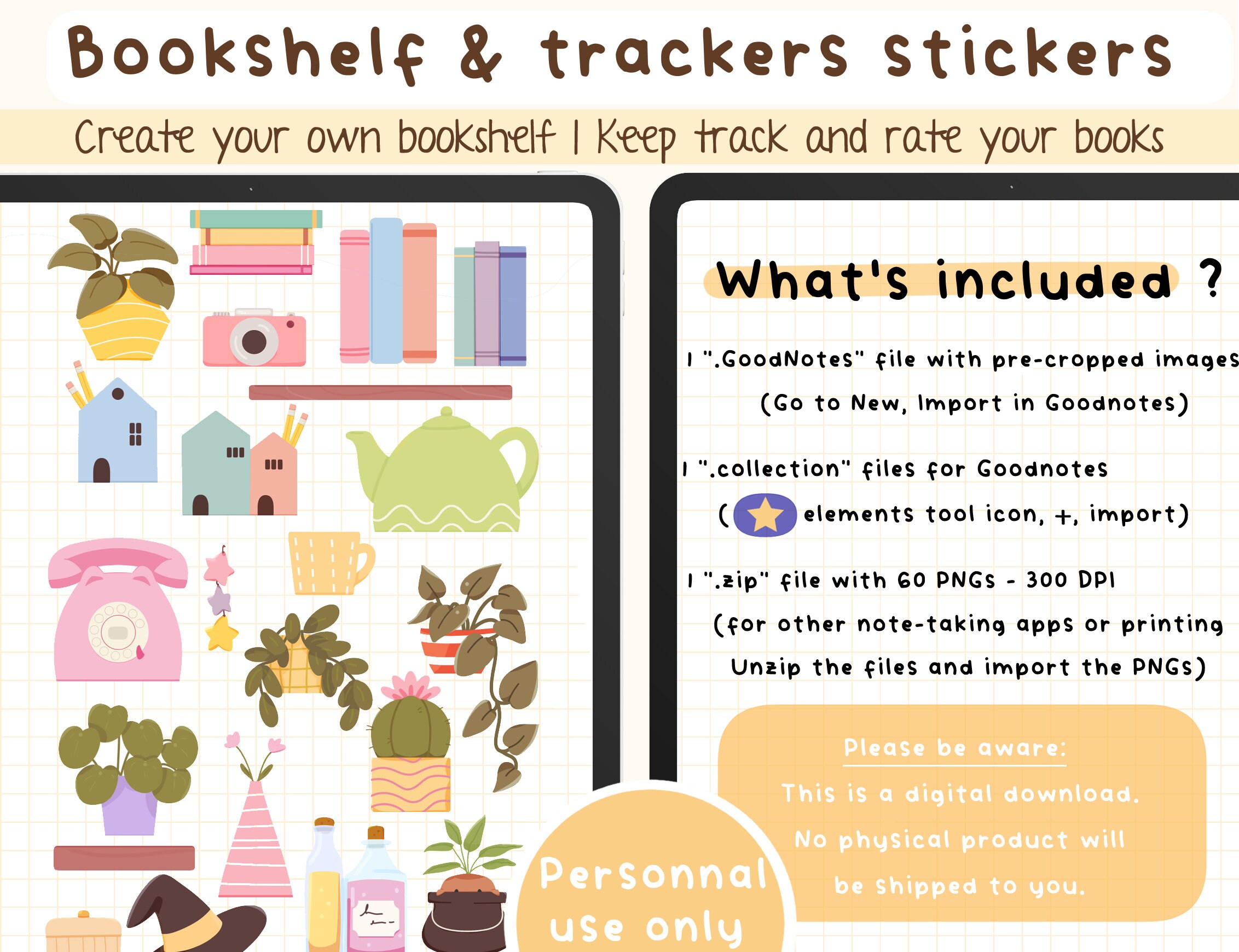 Bookshelf Reading Tracker Digital Stickers, Bookshelf Tracker Rating ...