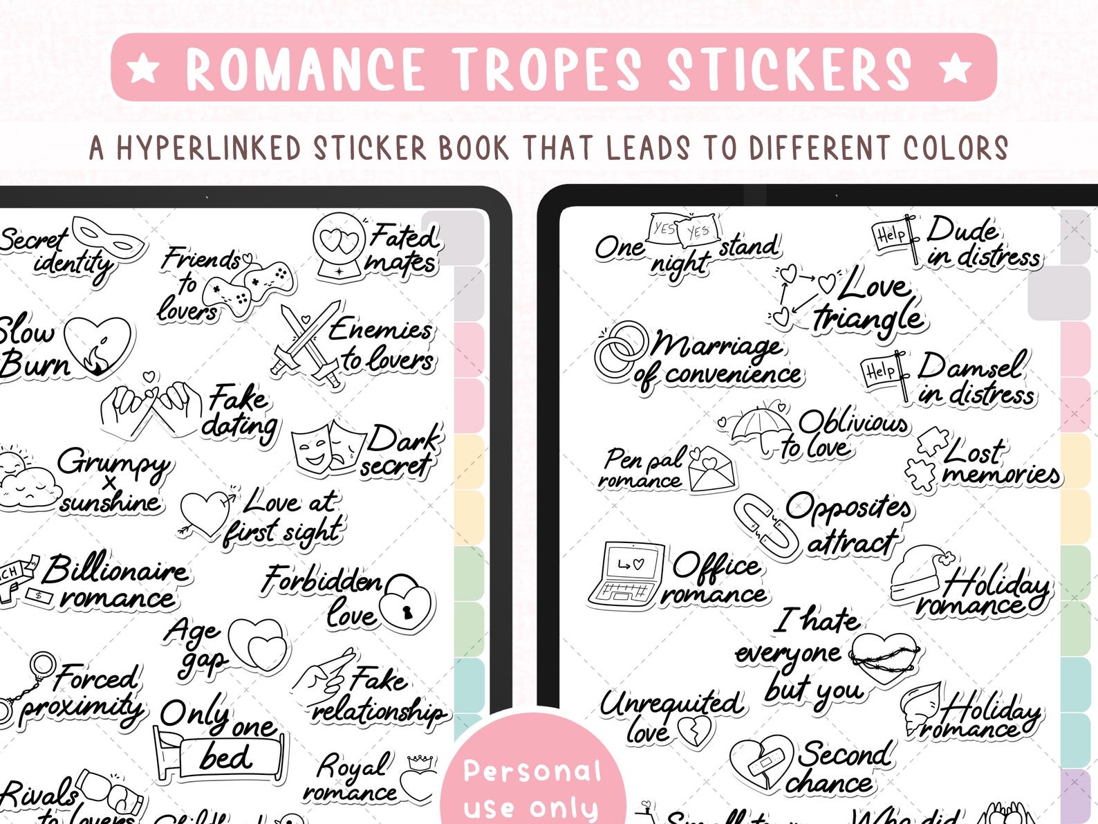 Romance Tropes Digital Stickers, Book Lovers Stickers for Reading ...