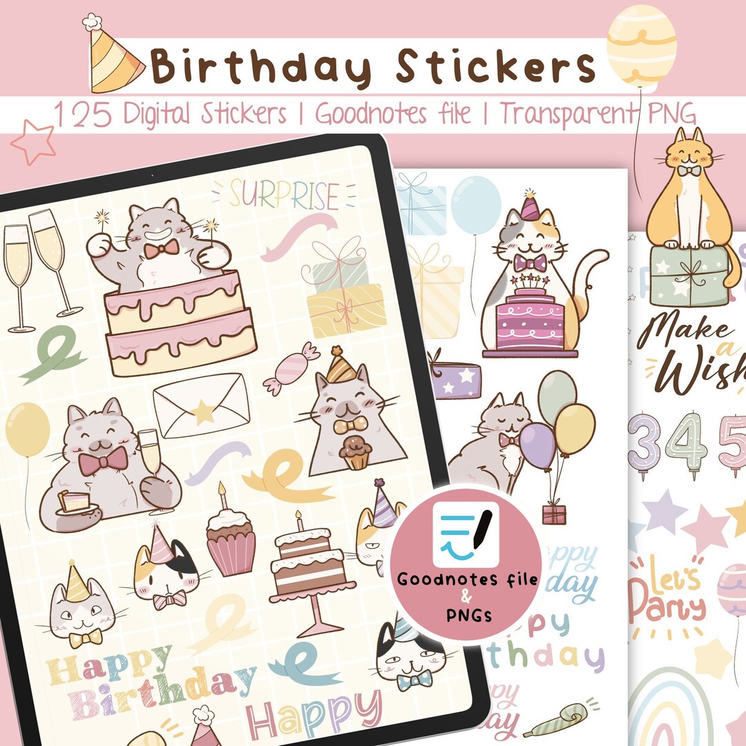 Birthday Stickers for Digital Planners. Pre-cropped Goodnotes - Etsy