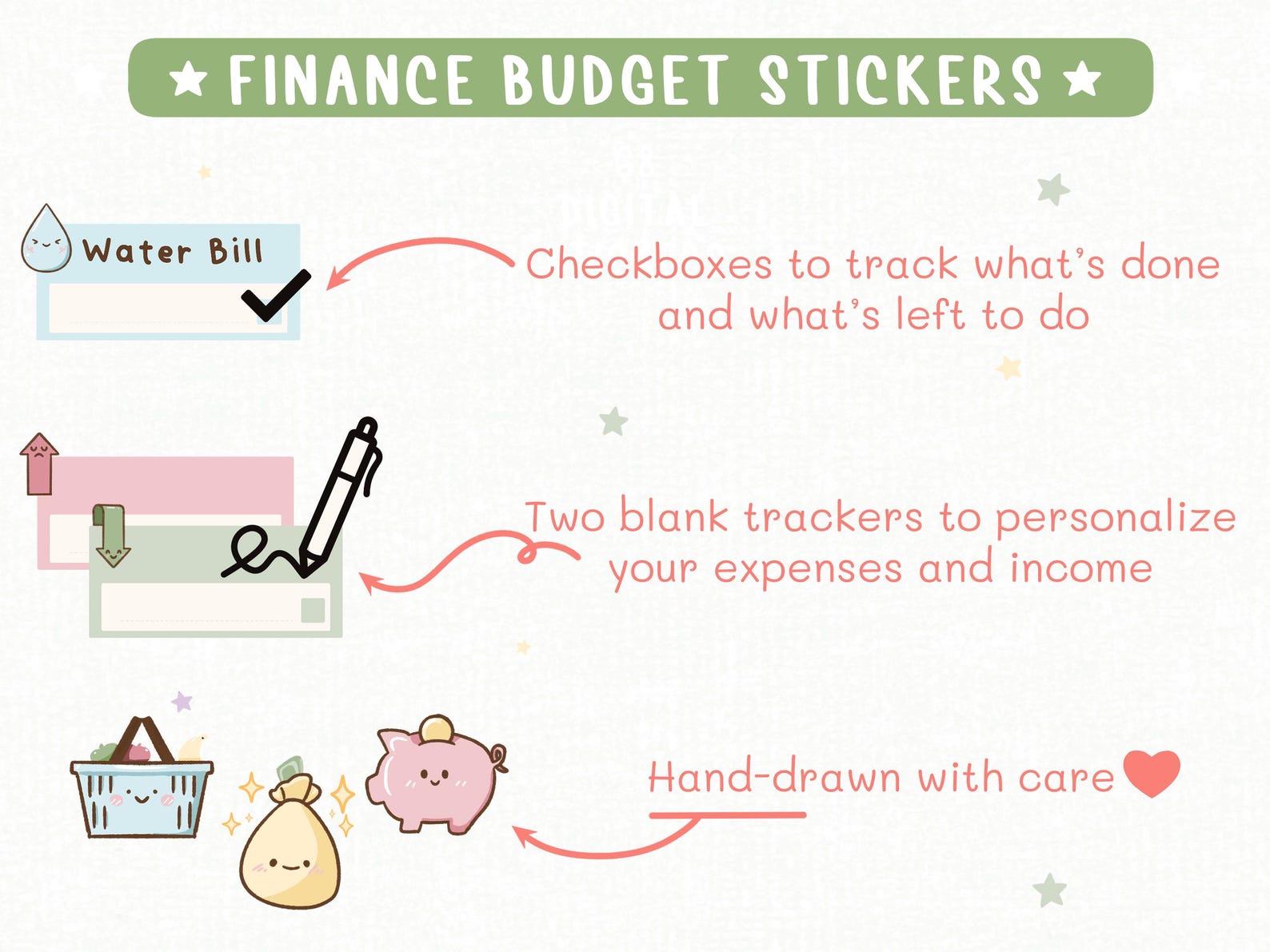 Finance and Budget Digital Stickers, 68 Kawaii Clipart Trackers for ...
