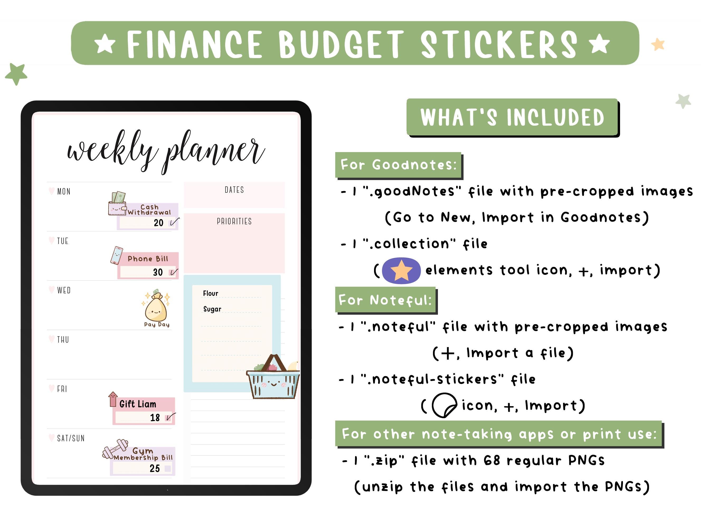 Finance and Budget Digital Stickers, 68 Kawaii Clipart Trackers for ...