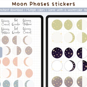 Moon Phases Digital Stickers, Lunar Cycle With Watercolor Touch ...