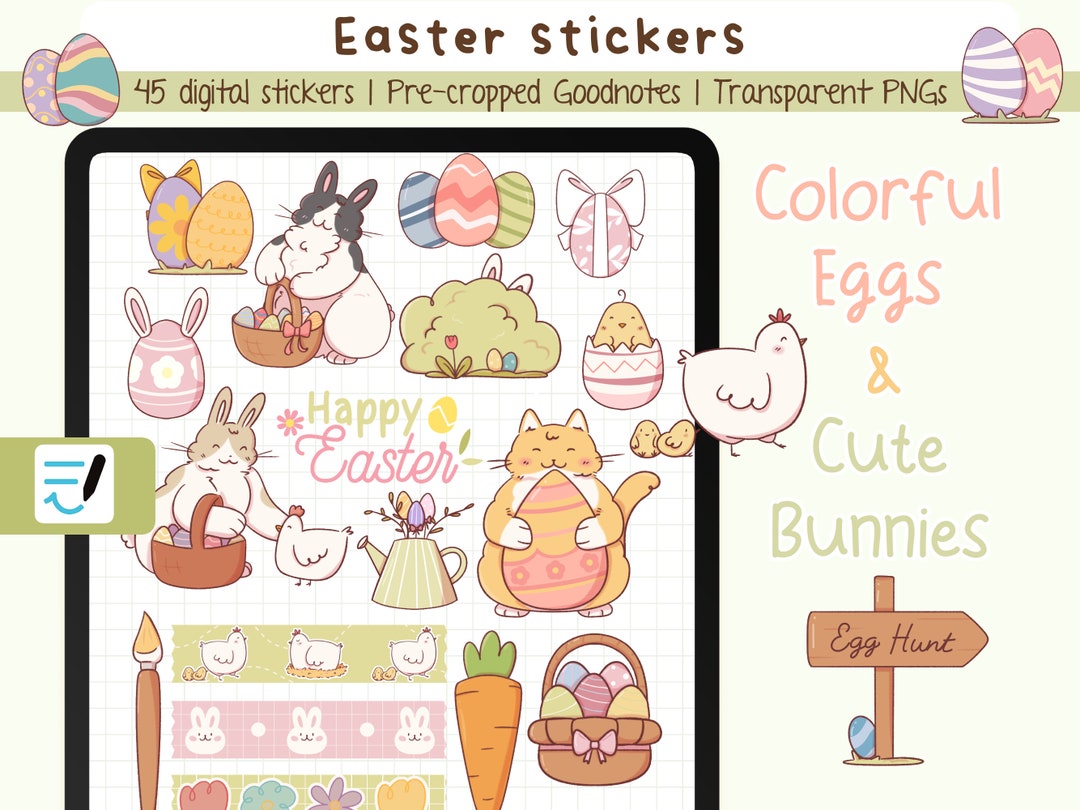 Easter Digital Stickers, 45 Printable PNG Stickers, Pre-cropped ...