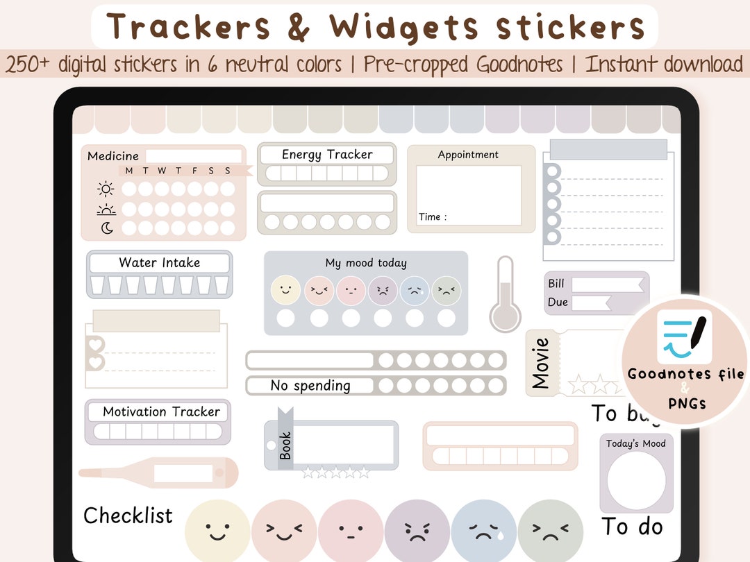 Neutral Digital Tracking Stickers. 250 Pre-cropped Trackers & Widgets ...