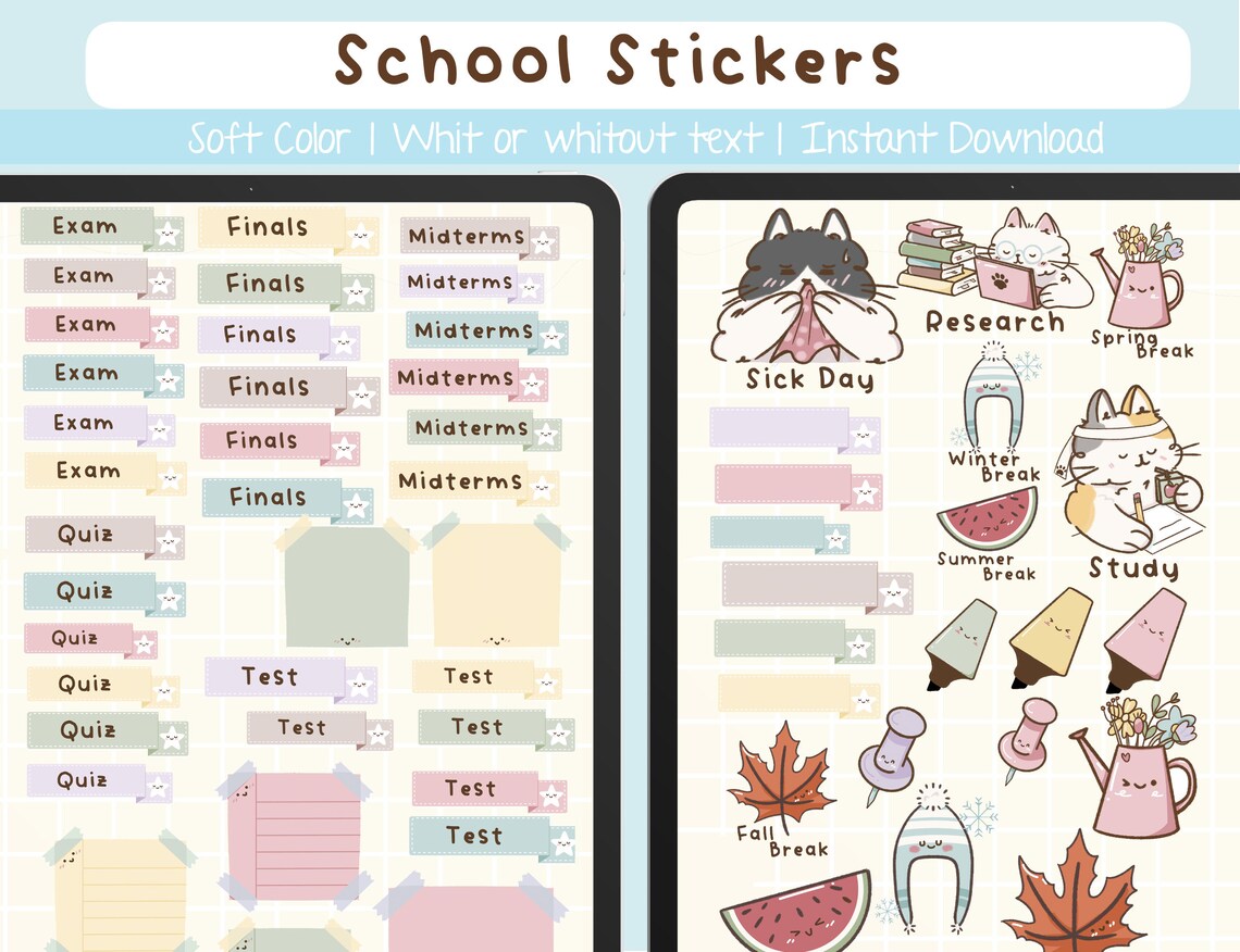 School Digital Stickers, 95 Kawaii Digital Stickers for Students and ...