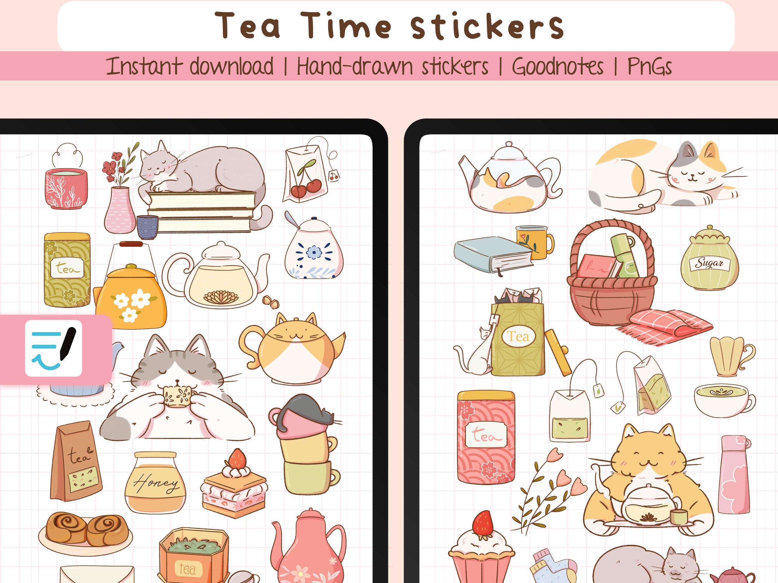 Tea Time Digital Stickers, 55 Stickers Cozy Tea Moments, Precropped ...