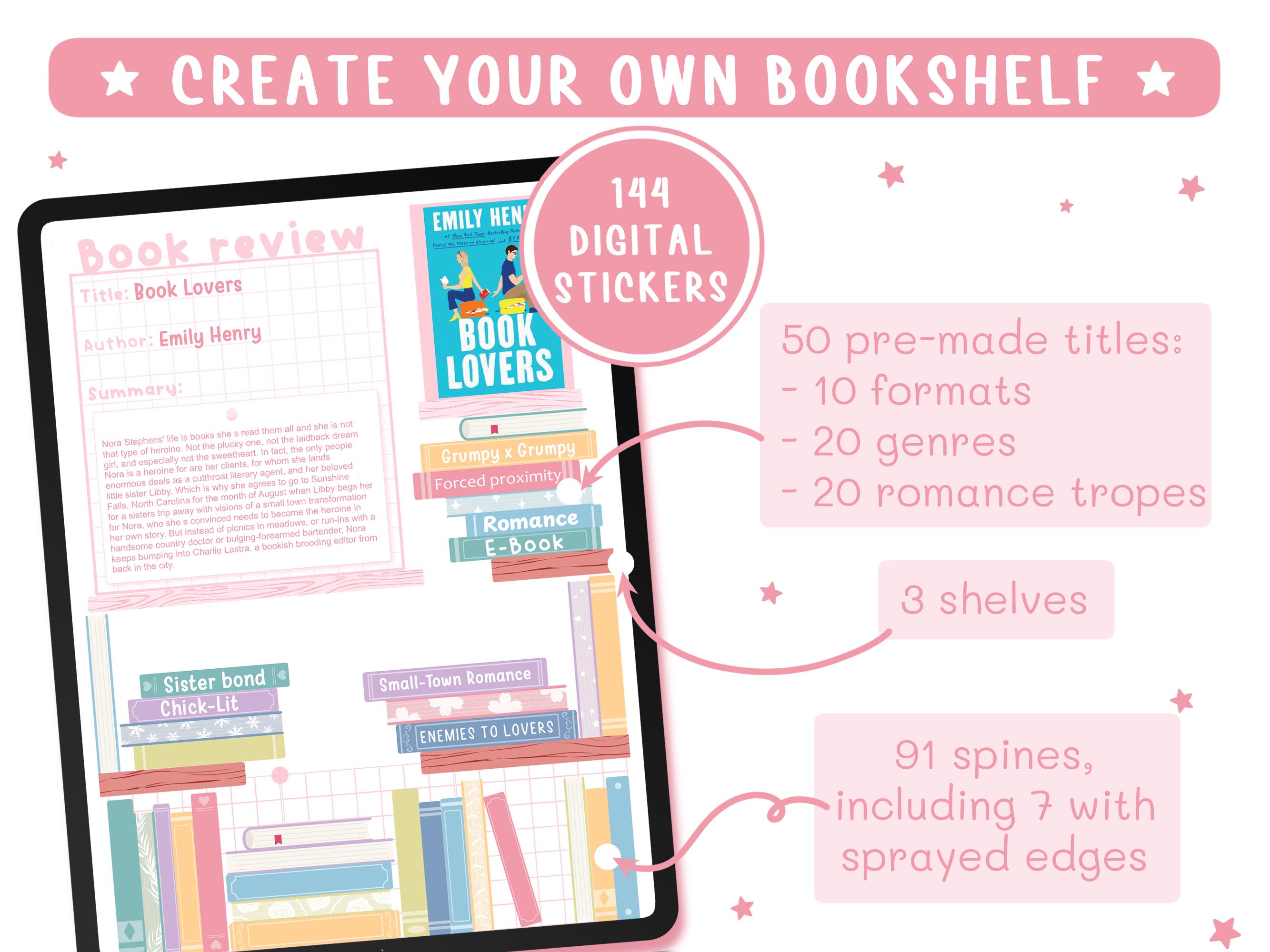 Digital Bookshelf Stickers - DIY Book Titles & Shelves - Genres Tropes ...