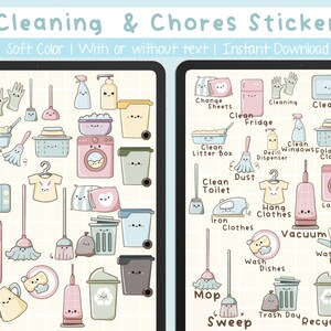 Chores Cleaning Digital Stickers, 50 Kawaii Stickers for Planner, Pre ...