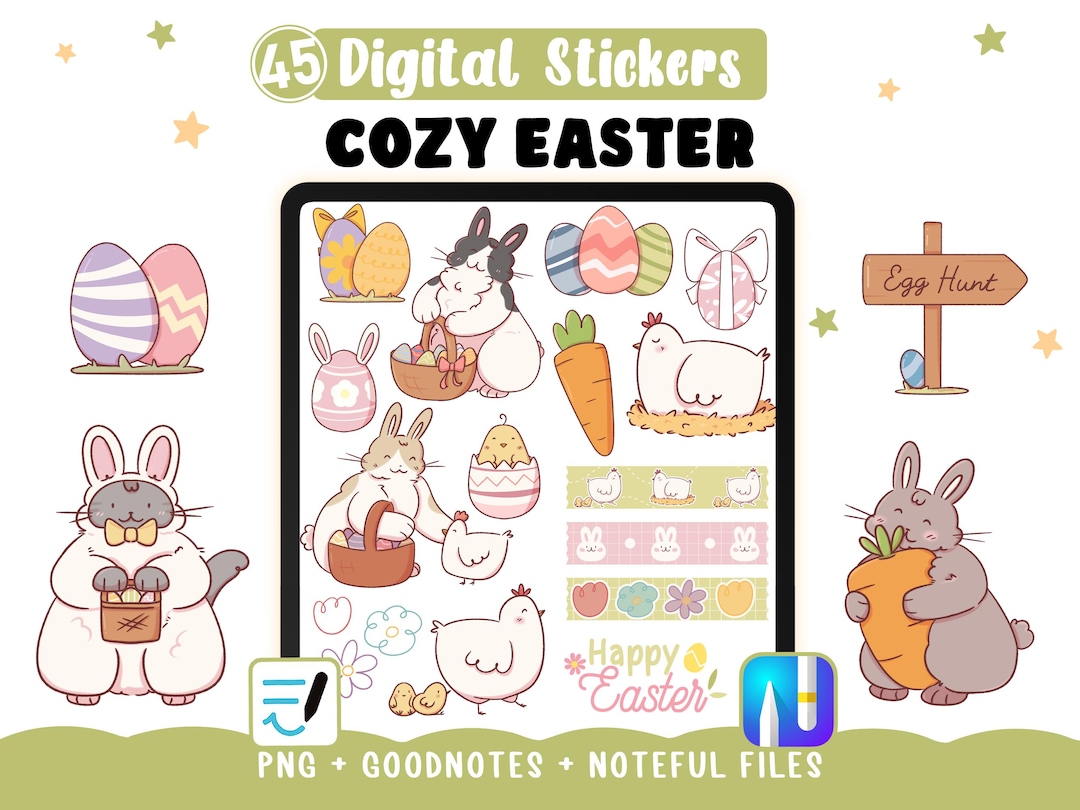 Easter Digital Stickers, 45 PNG Stickers for Digital Planner or Print ...