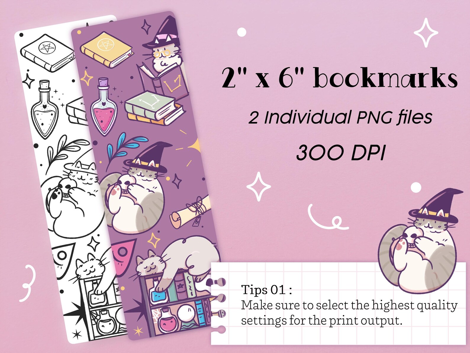 Printable Bookmarks Witch Cat, DIY Coloring Bookmarks, A4 and US Letter ...