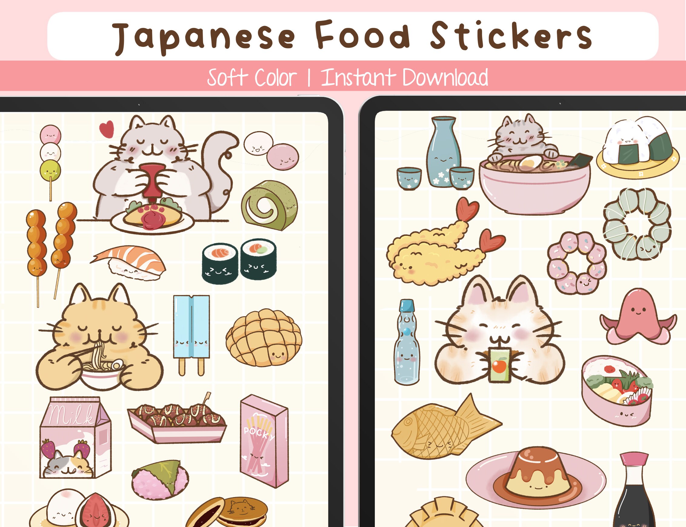 Kawaii Stickers Japanese Food - 30 Digital Stickers for Digital Planner ...