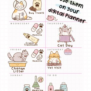Cat Care Digital Stickers, 60 Kawaii and Cute Stickers for Taking Care ...