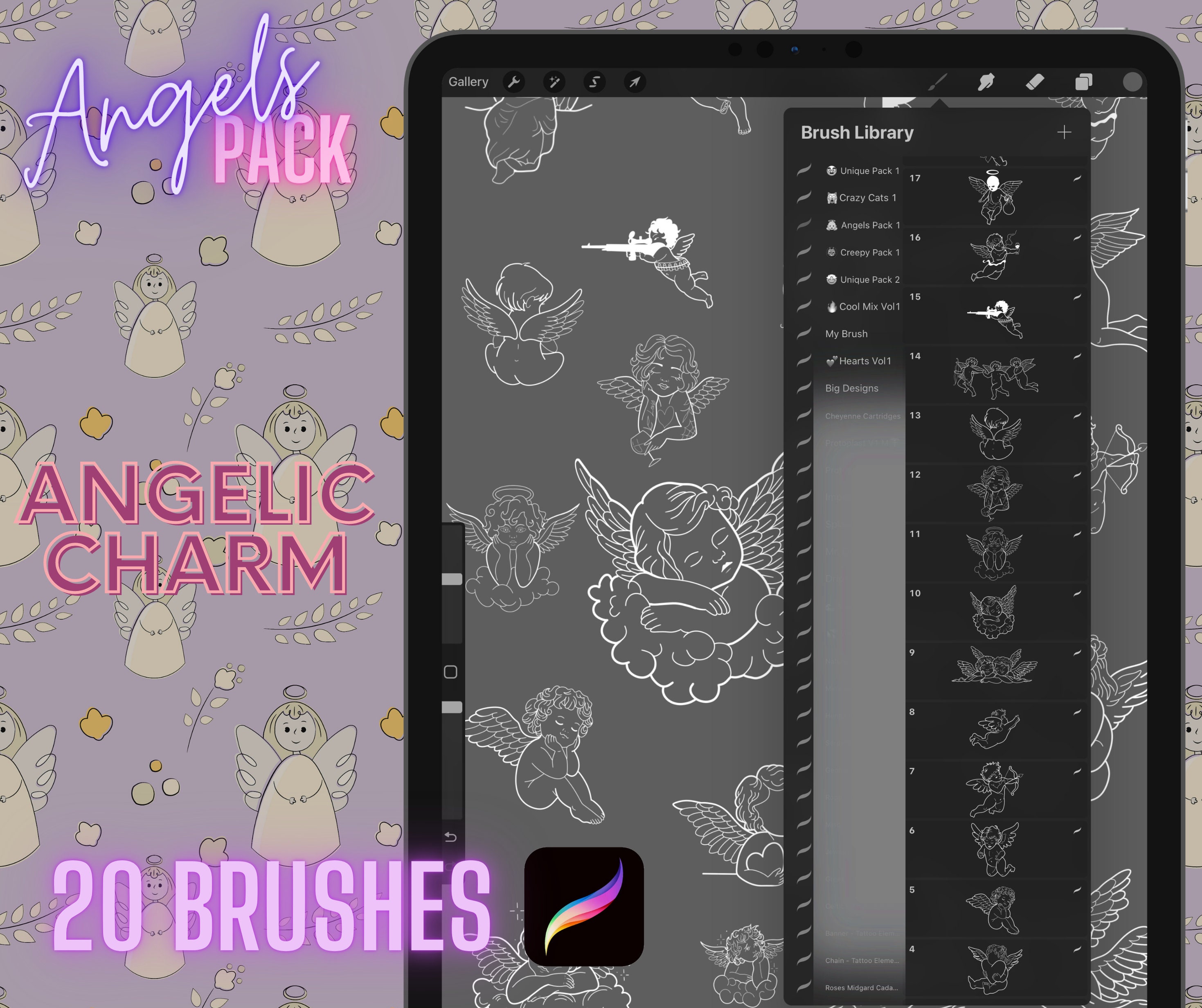 New Release: 20 Angel Procreate Stamps for Digital - Etsy