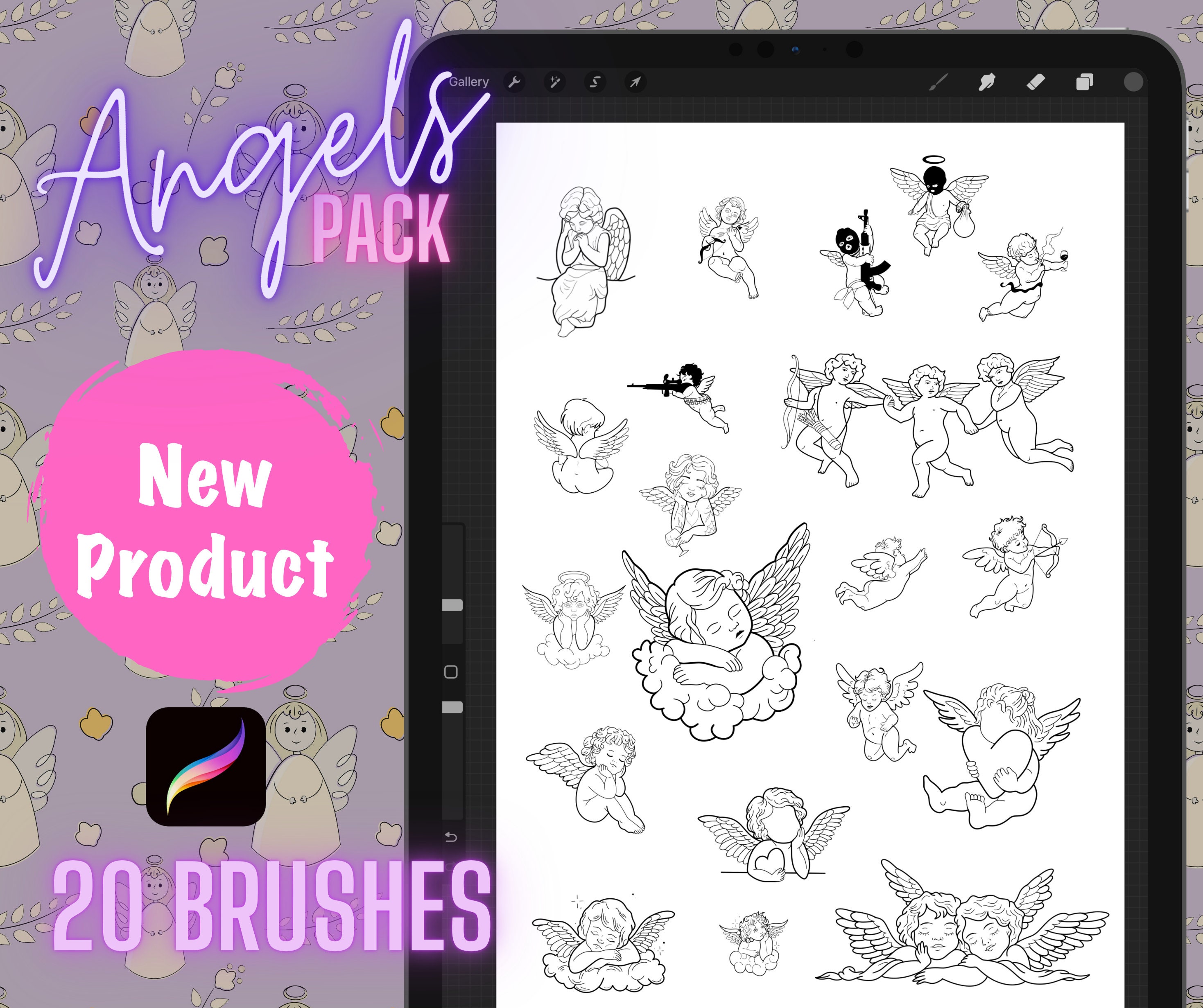 New Release: 20 Angel Procreate Stamps for Digital - Etsy