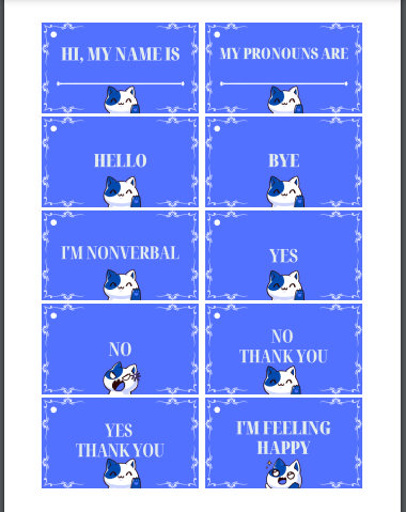 Non-verbal Communication Cards (blue Cat Edition) - Communication ...