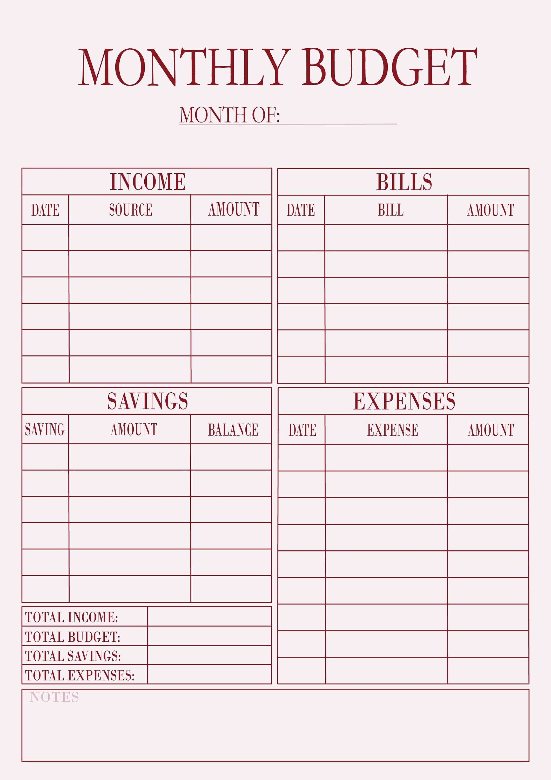 Monthly Budget Overview, Printable Budget Planner, Monthly Planner ...